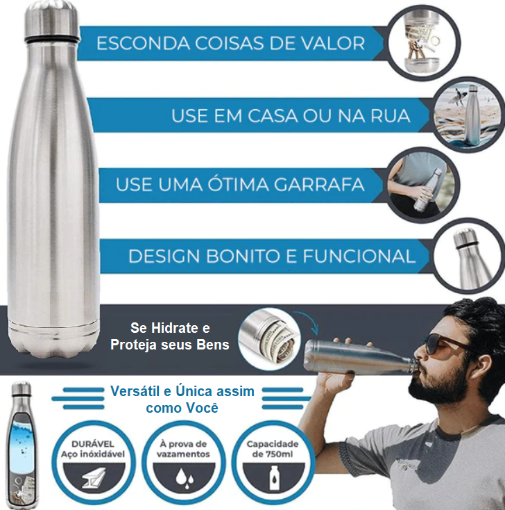 Garrafa com Compartimento Secreto 750ml - Nerd Loja
